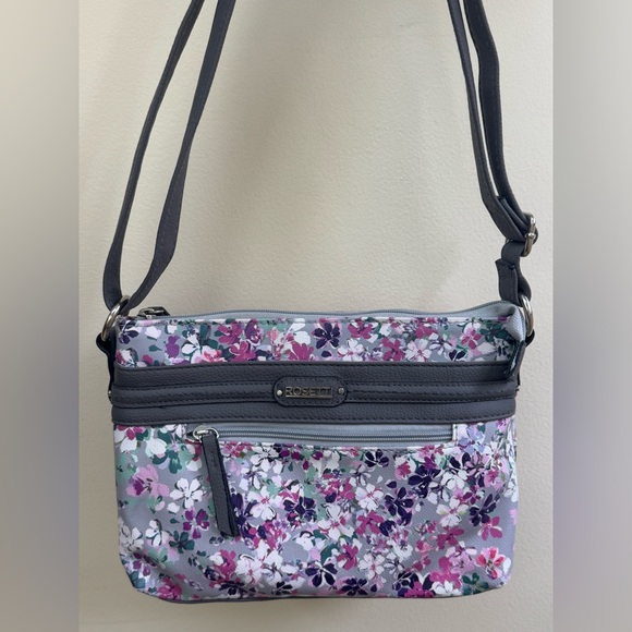 Bags | Grey And Purple Floral Shoulder Bag Purse Rosetti | Poshmark